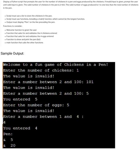 Solved Answer It Fast Display Python Script That Prompts The User For The Number Of Chickens