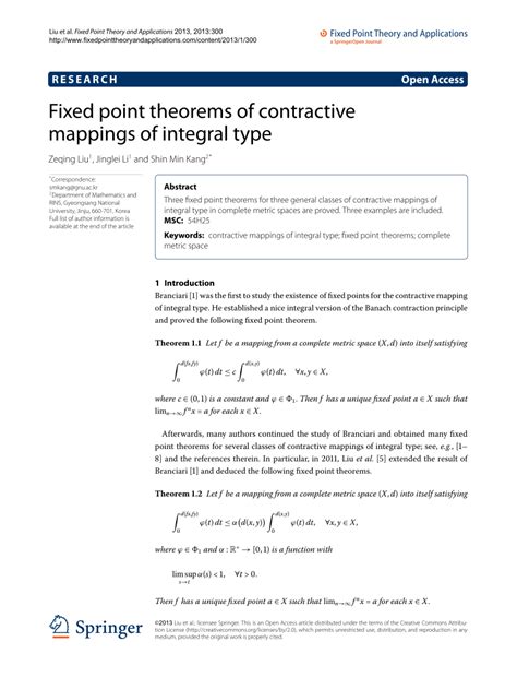 Pdf Fixed Point Theorems Of Contractive Mappings Of Integral Type