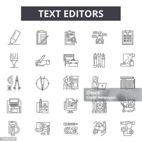 텍스트 편집기 라인 아이콘 기호 벡터 세트 선형 개념 개요 그림 쓰기에 대한 스톡 벡터 아트 및 기타 이미지 쓰기 개체 그룹 고리 사슬 Istock