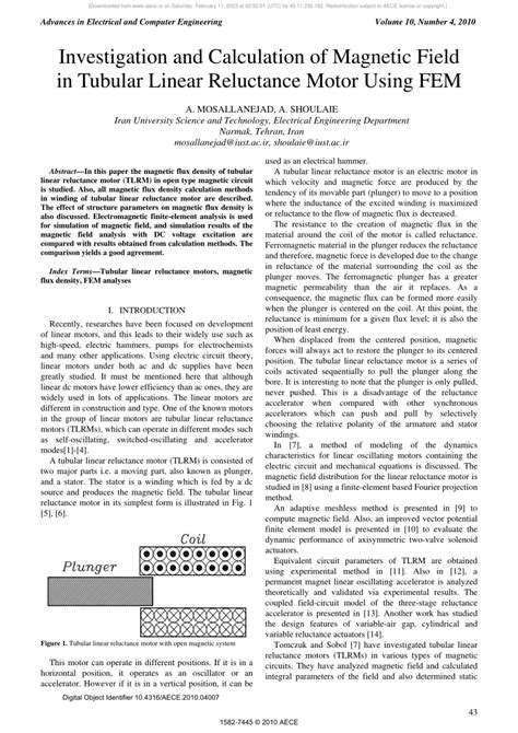 Pdf Investigation And Calculation Of Magnetic Field In Tubular Linear Reluctance Motor Using Fem