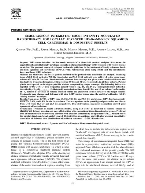 Pdf Simultaneous Integrated Boost Intensity Modulated Radiotherapy For Locally Advanced Head