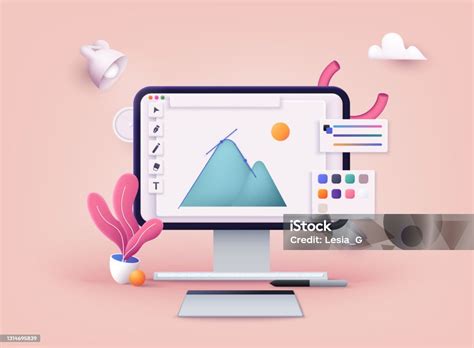 벡터 디자인 프로그램이 있는 컴퓨터 디스플레이입니다 3d 웹 벡터 일러스트레이션 디자인에 대한 스톡 벡터 아트 및 기타 이미지 디자인 디자인 전문가 채용 Istock