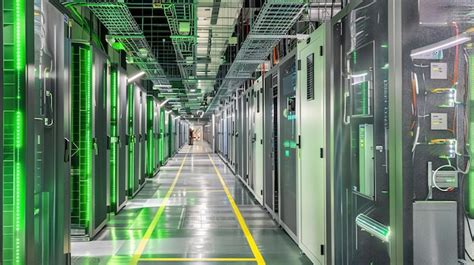 Rows Of Servers In A Data Center With Green Lights Premium Ai Generated Image