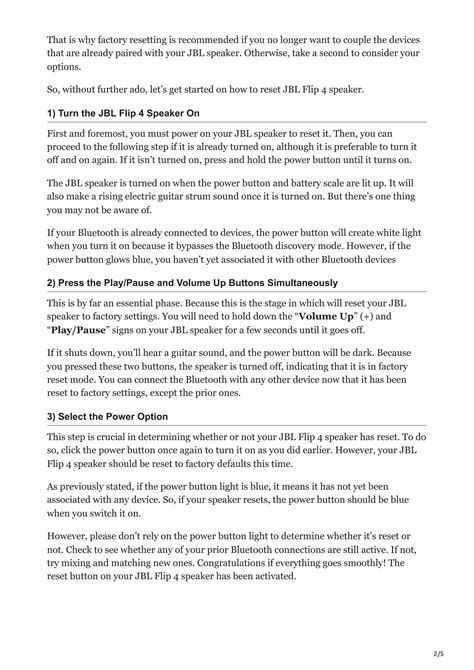 How To Reset JBL Flip 4 Speaker Troubleshooting Guide PDF