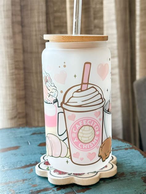 Cafecito Y Chisme Iced Coffee Glass Tumbler T 16 Oz Frosted Glass