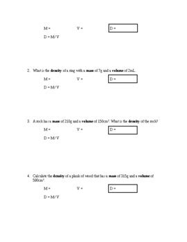 Density Practice By Cat Lu Science TPT