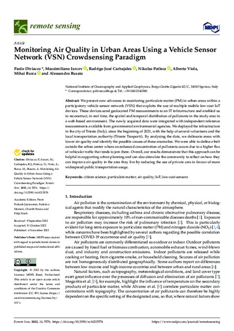 Pdf Monitoring Air Quality In Urban Areas Using A Vehicle Sensor Network Vsn Crowdsensing