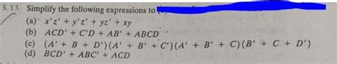 solved simplify the following boolean functions solve all