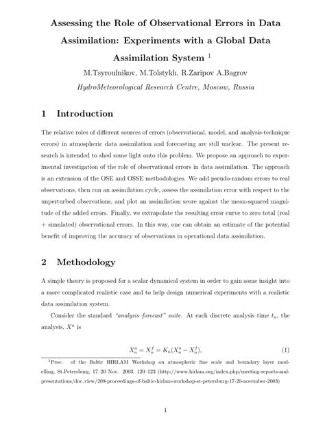 Pdf Assessing The Role Of Observational Errors In Data Assimilation