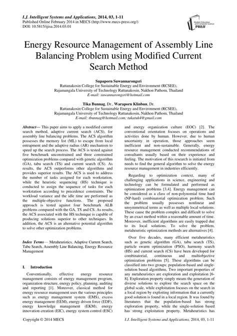 Pdf Energy Resource Management Of Assembly Line Balancing Problem Using Modified Current