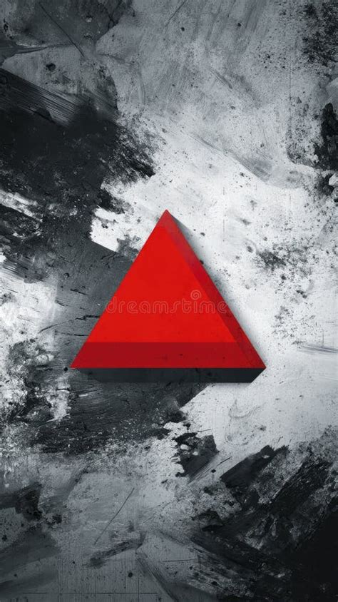 Minimalist Abstract Composition With Vivid Red Triangle Centered Against Grayscale Chaotic