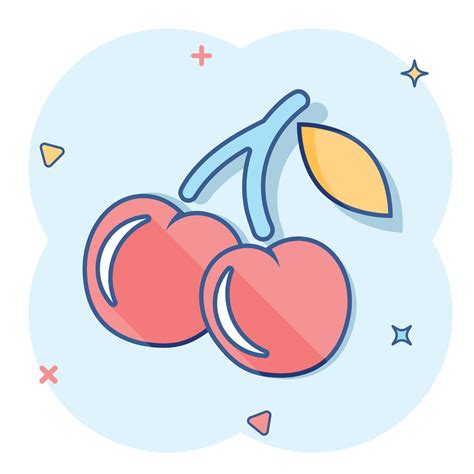 Vector Cartoon Cherry Berry Icon In Comic Style Sweet Food Concept