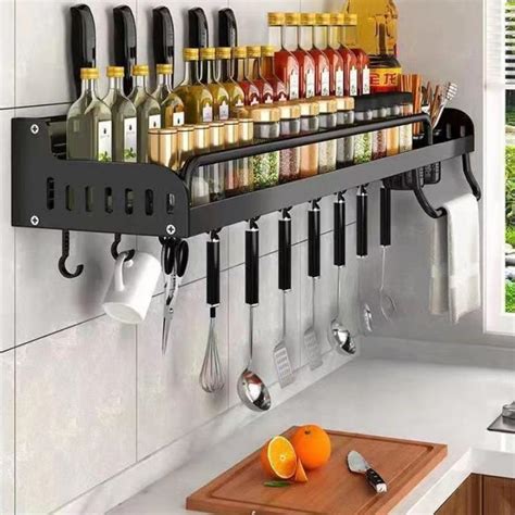 Купити Нова багатофункціональна кухонна стійка Настінний алюмінієвий кухонний органайзер Стелаж