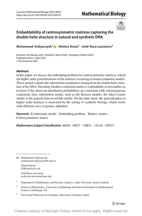 Pdf Embeddability Of Centrosymmetric Matrices Capturing The Double