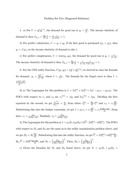 Ps Sol Problem Set Solutions Problem Set Five Suggested Solutions A For U Q Q