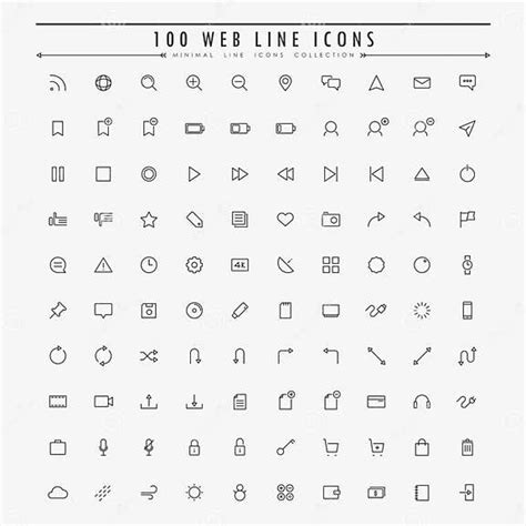 100 web minimal line icons collection stock vector illustration of