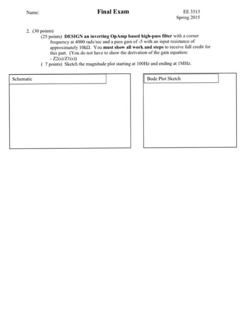 Solved Design An Inverting Opamp Based High Pass Filter With