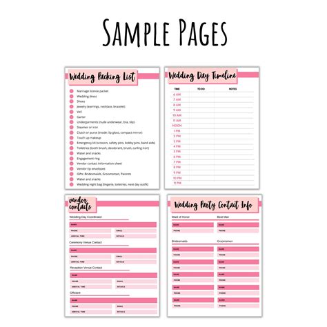 Wedding Day Planner Bride Packing List Wedding Day Timeline