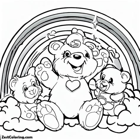 All The Happy Care Bear Welcoming The Rainbow Coloring Page Coloring