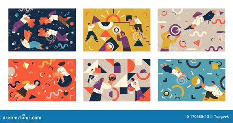 Teamwork And Geometric Shapes Set Business Concept Stock Vector Illustration Of Concept