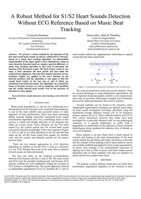Pdf A Robust Method For S1 S2 Heart Sounds Detection Without Ecg Reference Based On Music Beat