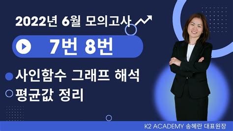 2022년 고3 6월 모의고사 수학 7번 8번 풀이 사인함수 그래프 해석 평균값 정리 Youtube