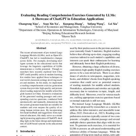 evaluating reading comprehension exercises generated by llms a showcase of chatgpt in education