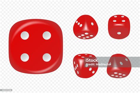 벡터 3d 현실적인 빨간색 게임 주사위는 서로 다른 위치에 분리되어 있습니다 도박 게임 디자인 카지노 포커 탁상용 보드 게임 난수 둥근 모서리가 있는 사실적인 큐브 1에