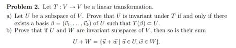 Solved Problem Let T V V Be A Linear Transformation A Chegg