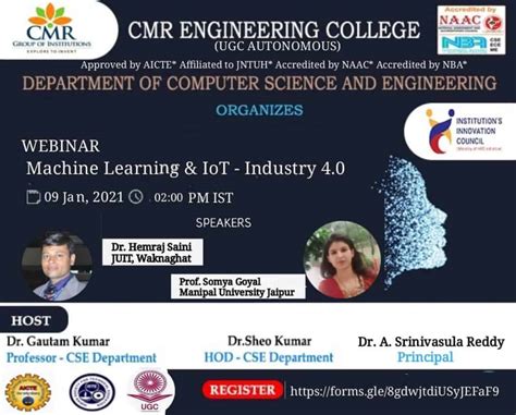Webinar On Machine Learning And Iot Industry 40 By Cse Cmr Engineering College Hyderabad