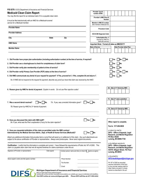 Form Fis0278 Download Fillable Pdf Or Fill Online Medicaid Clean Claim