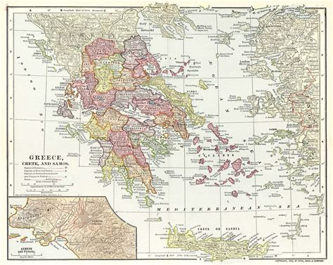 Vintage Map Of Greece Retro Canvas Print Poster Ca Grandado