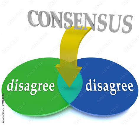 Consensus Venn Diagram Two Opposing Views Disagree Agreement Stock