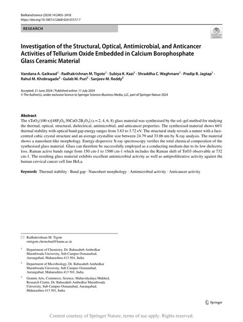 Investigation Of The Structural Optical Antimicrobial And Anticancer Activities Of Tellurium