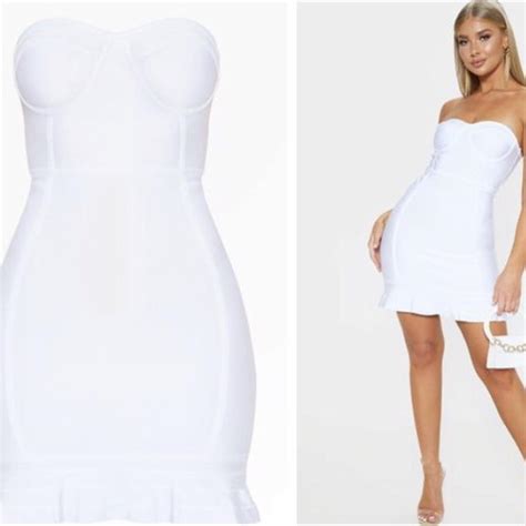 Brand New White Frill Bodycon Dress From Plt Never Depop