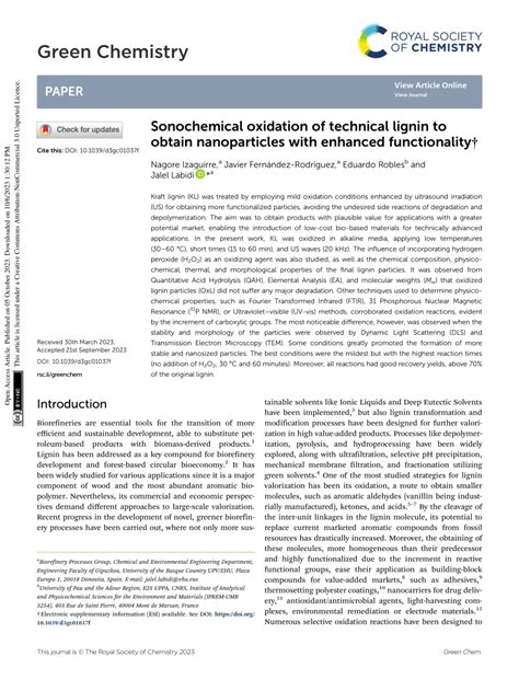 Pdf Sonochemical Oxidation Of Technical Lignin To Obtain