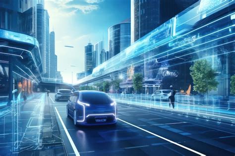 Autonomous Vehicle Navigating A Cityscape Architecture Outdoors Street Premium Ai Generated Image