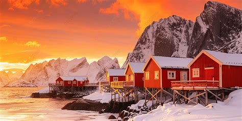 겨울 풍경이 있는 눈 덮인 해안선의 수상 가옥 죽마 위의 집 눈 덮인 해안 겨울 풍경 배경 일러스트 및 사진 무료 다운로드 Pngtree