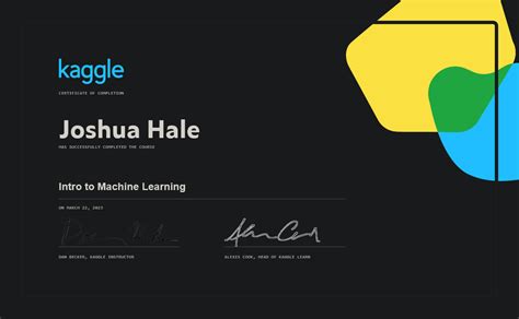 joshua hale completed the intro to machine learning course on kaggle