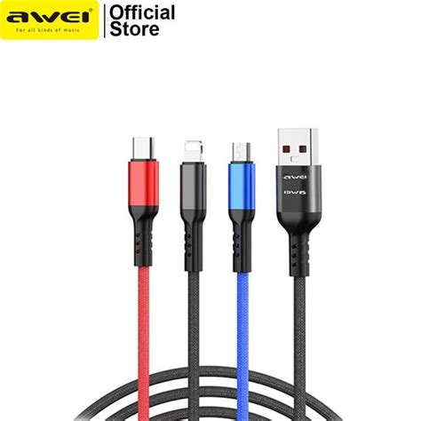 Awei Cl Cm In Usb Fast Charger Multi Charging Cable For Type C Light Ning Micro Quick