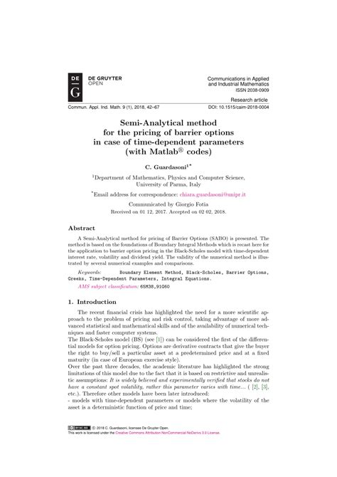 Pdf Semi Analytical Method For The Pricing Of Barrier Options In Case Of Time Dependent