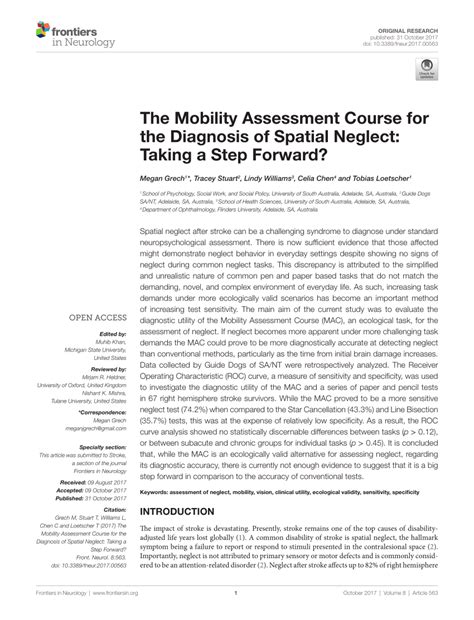 Pdf The Mobility Assessment Course For The Diagnosis Of Spatial Neglect Taking A Step Forward