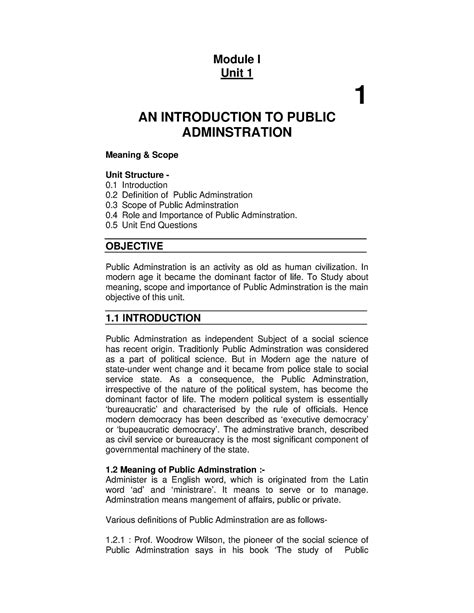 Introduction To Public Administration Module I Unit 1 1 An