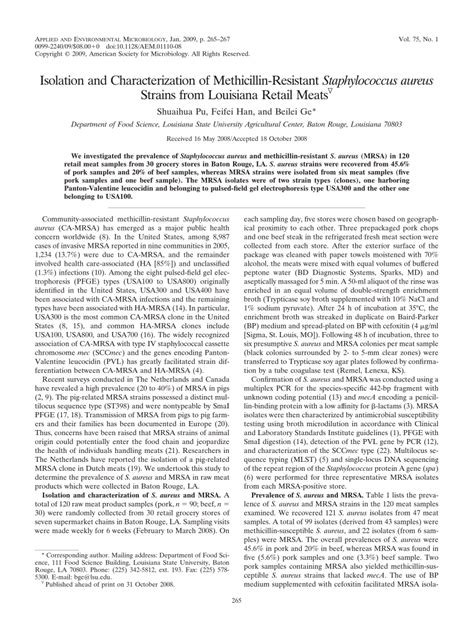 Pdf Isolation And Characterization Of Methicillin Resistant Staphylococcus Aureus Strains From