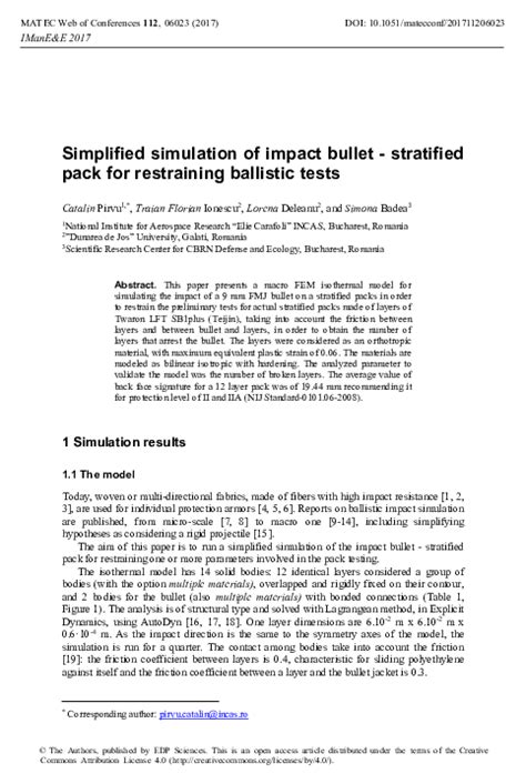 Pdf Simplified Simulation Of Impact Bullet Stratified Pack For
