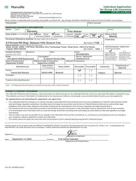 Manulife Form 2 Pdf Insurance Government