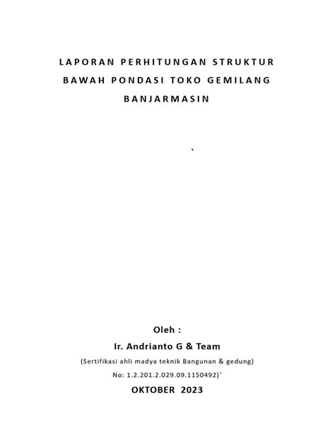 Laporan Struktur Bawah Tabg Depo Gemilang Banjarmasin 2023 Pdf