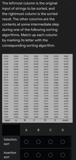 Solved The Leftmost Column Is The Original Input Of Strings