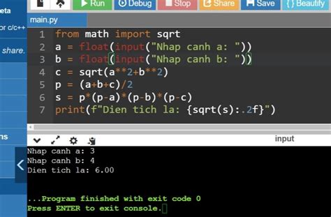 Python Viết Chương Trình Nhập Vào độ Dài 2 Cạnh Góc Vuông Của 1 Tam Giác Vuông Tính Và In Ra
