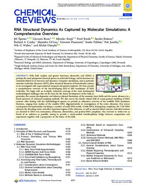 Pdf Rna Structural Dynamics As Captured By Molecular Simulations A Comprehensive Overview